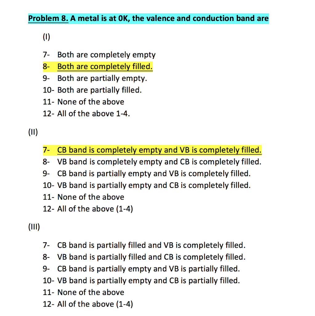Solved Problem 8. A metal is at OK, the valence and | Chegg.com
