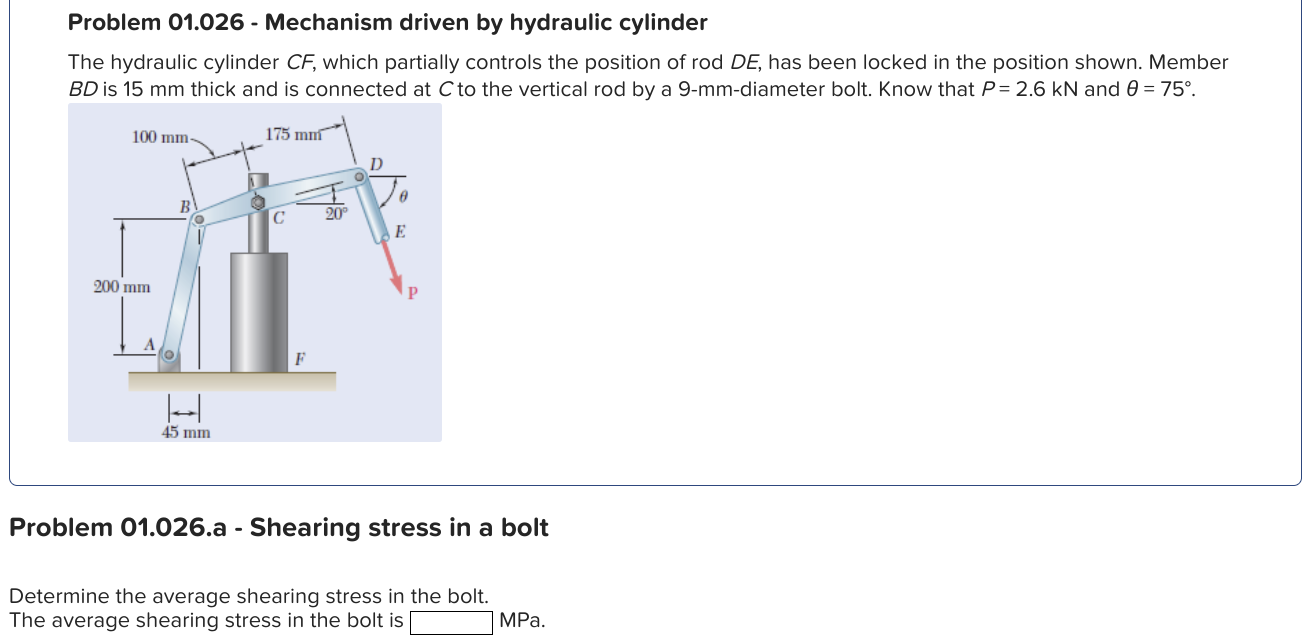 Solved Problem 01.026 - Mechanism driven by hydraulic | Chegg.com
