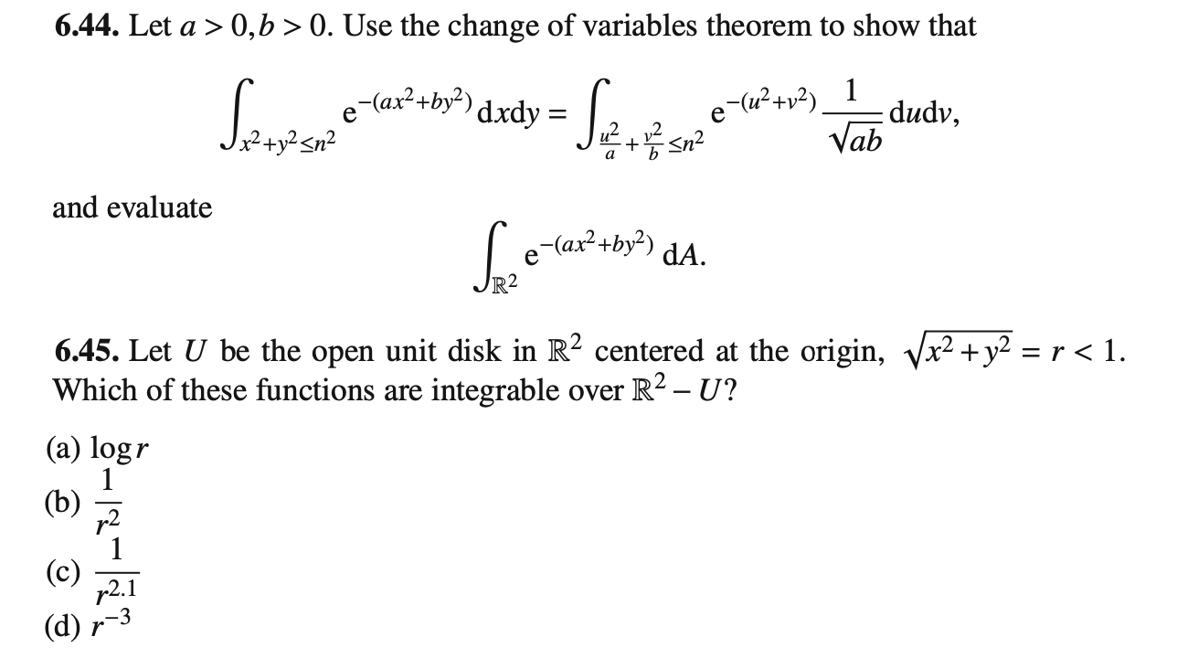 Solved 6.44. Let a>0,b>0. Use the change of variables | Chegg.com