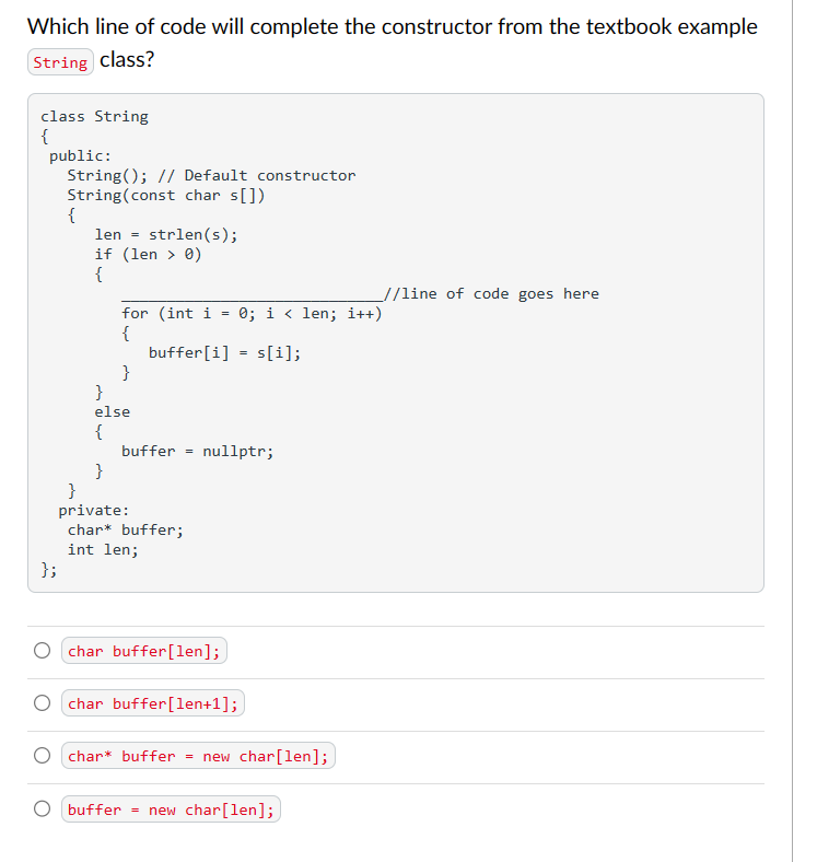 Solved Which line of code will complete the constructor from | Chegg.com