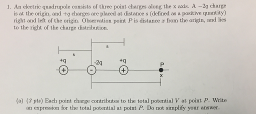 Solved 1. An electric quadrupole consists of three point | Chegg.com