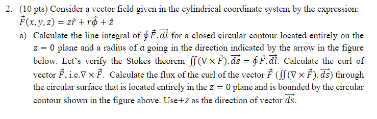 Solved (10 pts) Consider a vector field given in the | Chegg.com