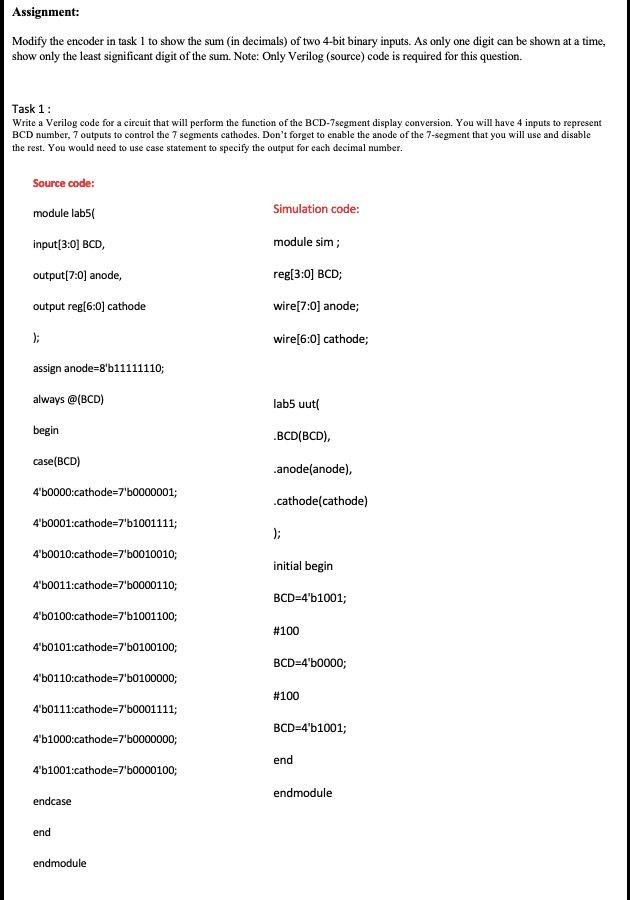 Solved Assignment: Modify the encoder in task 1 to show the | Chegg.com