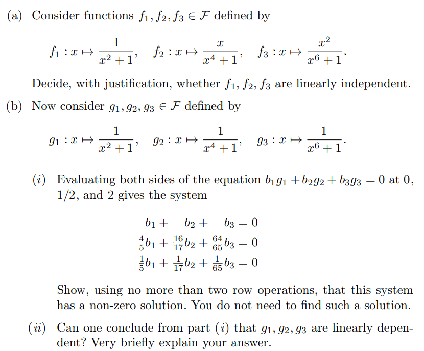 (a) ﻿Consider functions f1,f2,f3inF defined | Chegg.com