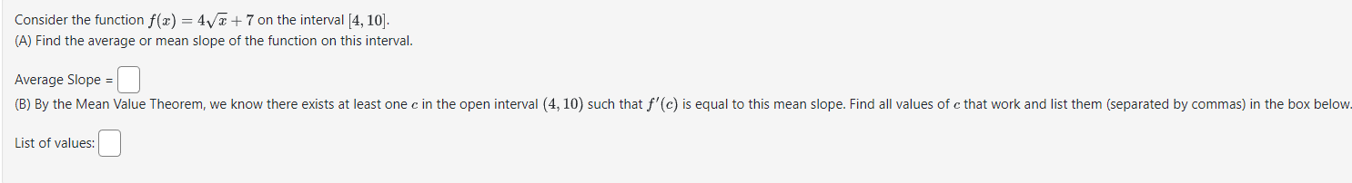 Solved Consider the function f(x)=4x+7 on the interval | Chegg.com