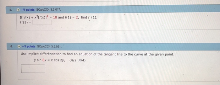 Solved 5. O -11 points SCalcCC4 3.5.017 If rx) + x2[rx))4 = | Chegg.com Solved 5. O -11 points SCalcCC4 3.5.017 If rx) + x2[rx))4 = | Chegg.com