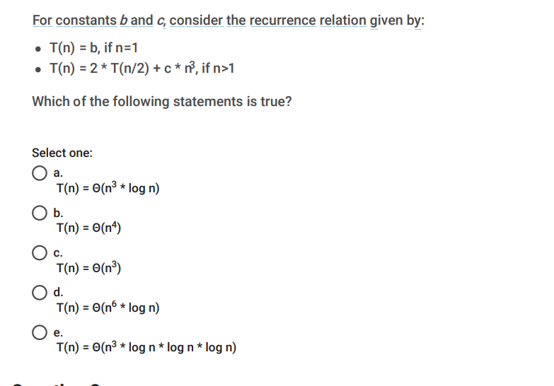 Solved For constants b and c, consider the recurrence | Chegg.com
