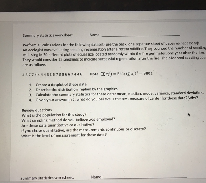 Solved Perform all calculations for the following dataset | Chegg.com