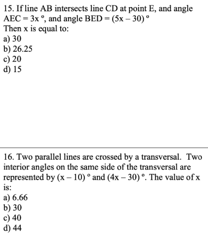 Solved 15. If line AB intersects line CD at point E, and | Chegg.com