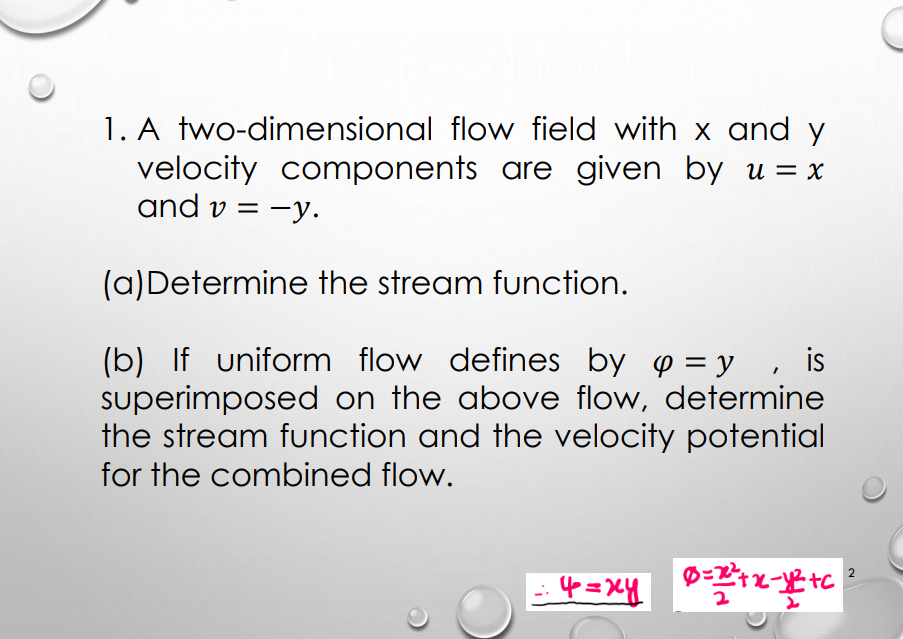 Solved 1. A two-dimensional flow field with x and y velocity | Chegg.com
