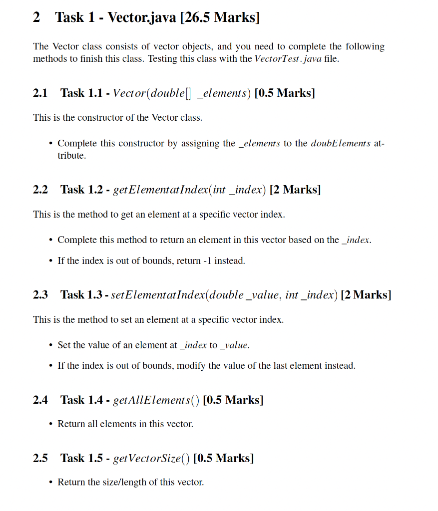 Solved 2 Task 1 - Vector.java [26.5 Marks] The Vector class | Chegg.com