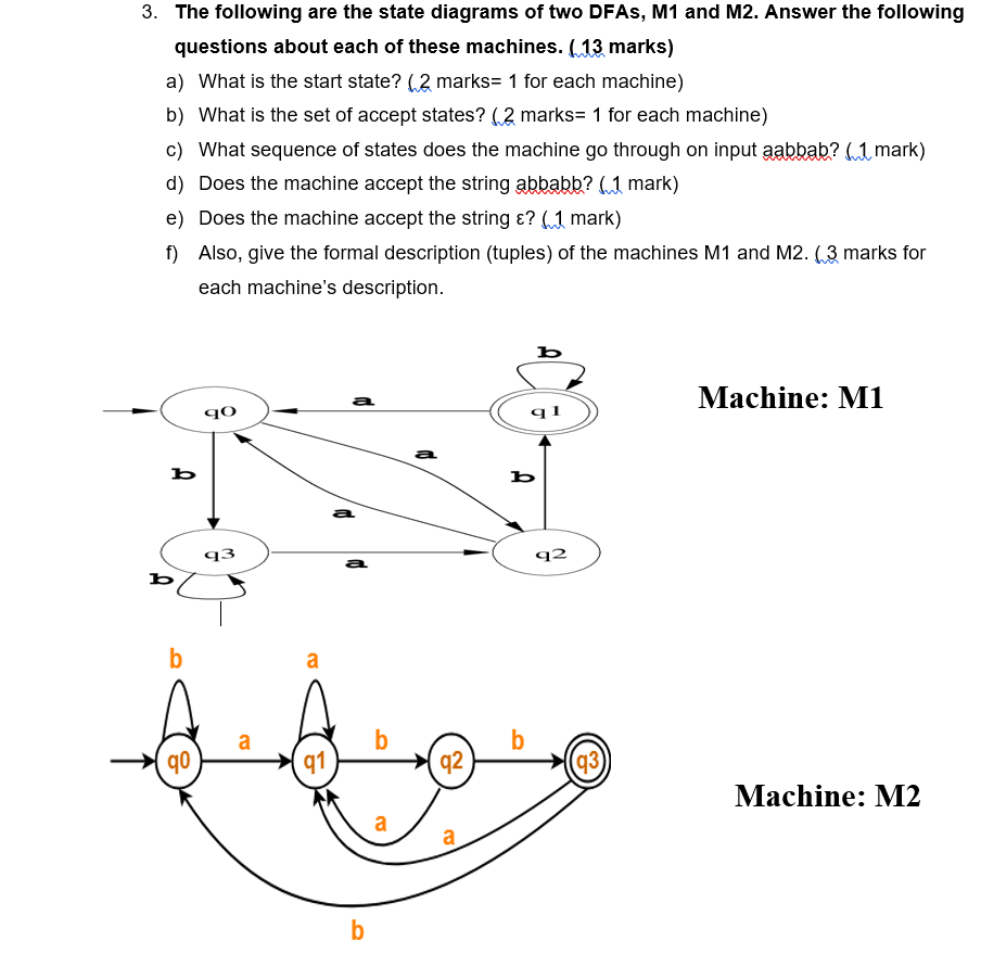 Solved 3. The following are the state diagrams of two DFAs, | Chegg.com
