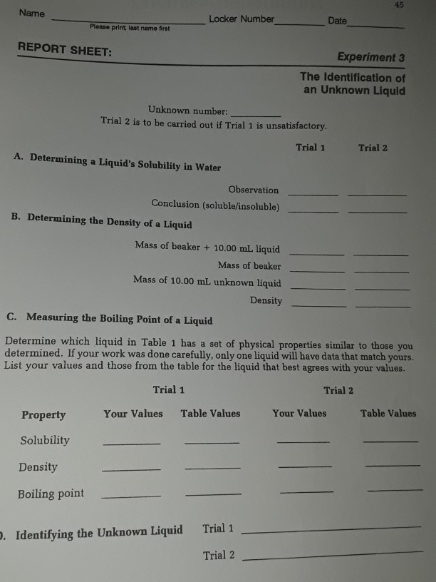 45 Name Locker Number Date Ploase print; last name | Chegg.com