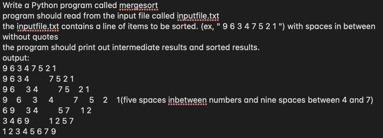 Solved Write a Python program called mergesort program | Chegg.com