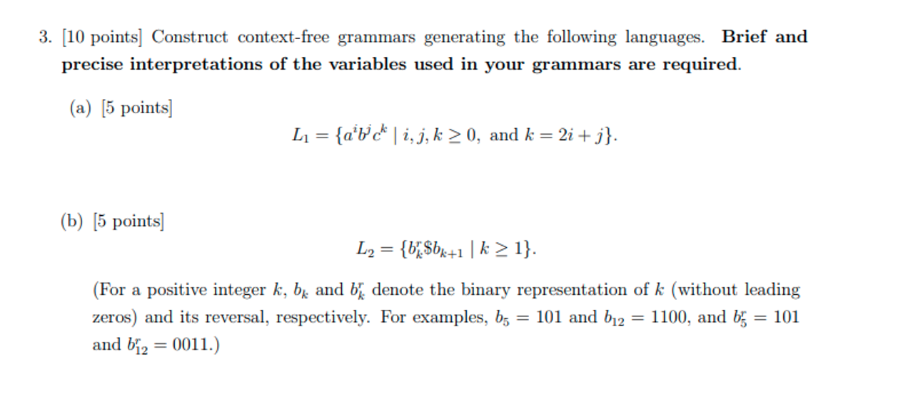 Solved 3. [10 points) Construct context-free grammars | Chegg.com