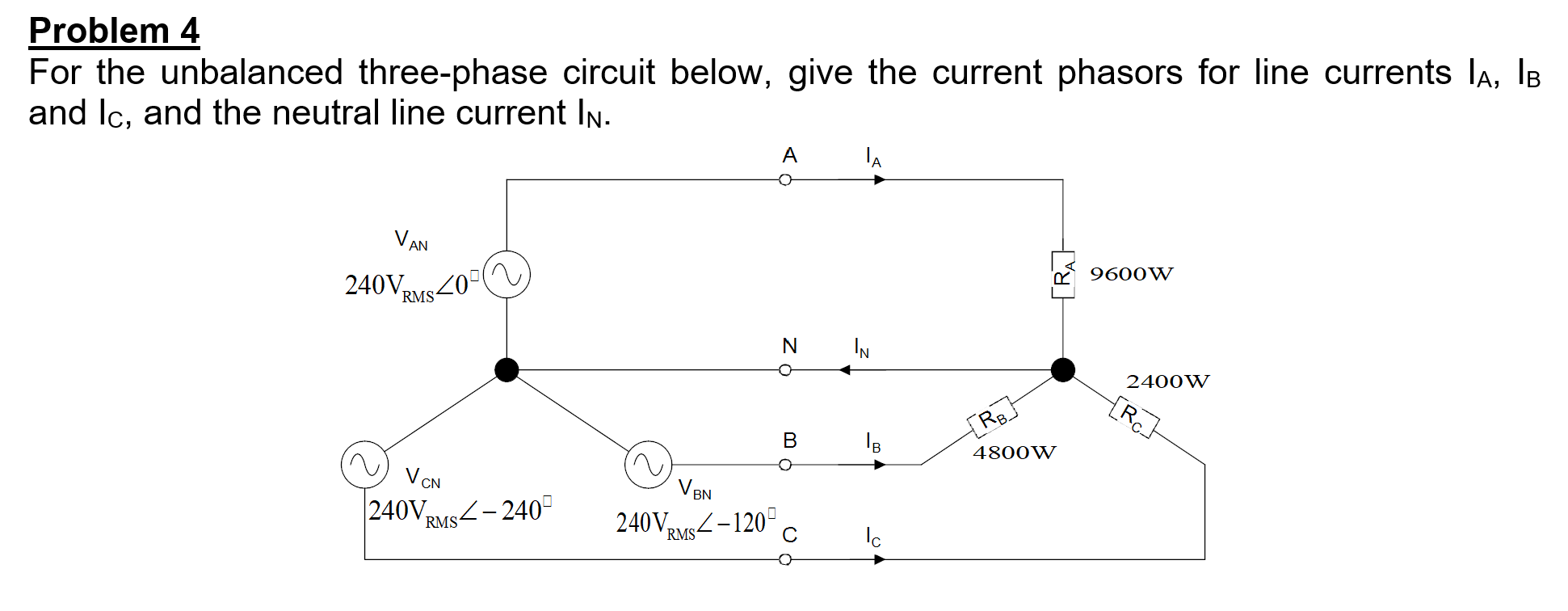 Solved Problem 4 For the unbalanced three-phase circuit | Chegg.com
