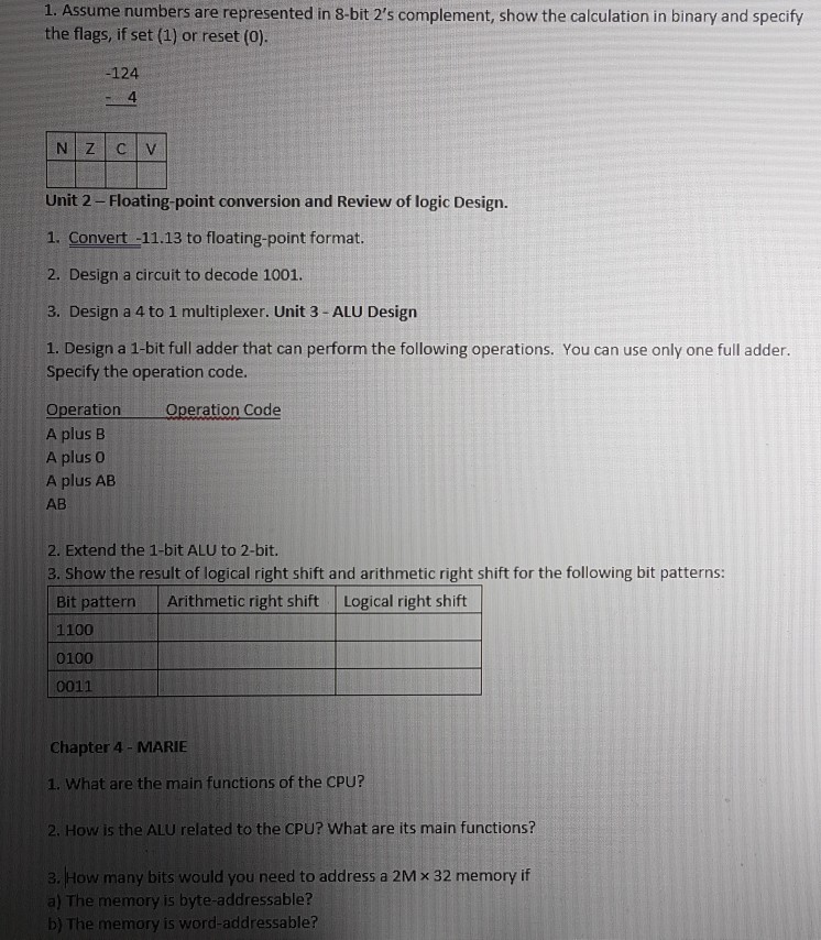 Solved 1. Assume numbers are represented in 8-bit 2's | Chegg.com