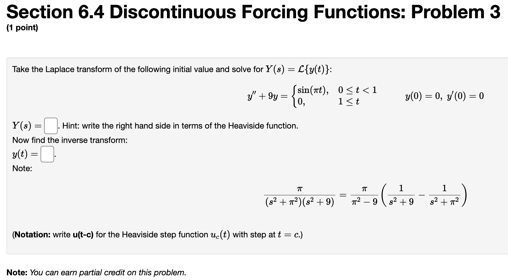 Solved Section 6.4 Discontinuous Forcing Functions: Problem | Chegg.com
