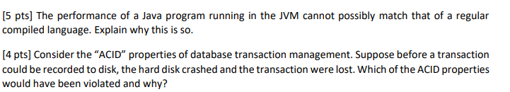 Solved [5 pts] The performance of a Java program running in | Chegg.com