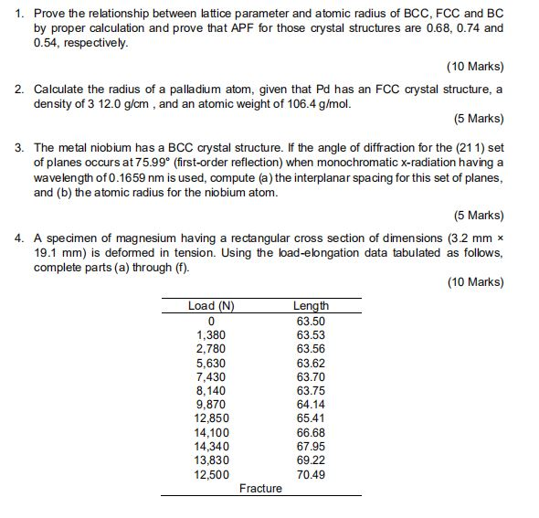 Solved 1. Prove the relationship between lattice parameter | Chegg.com