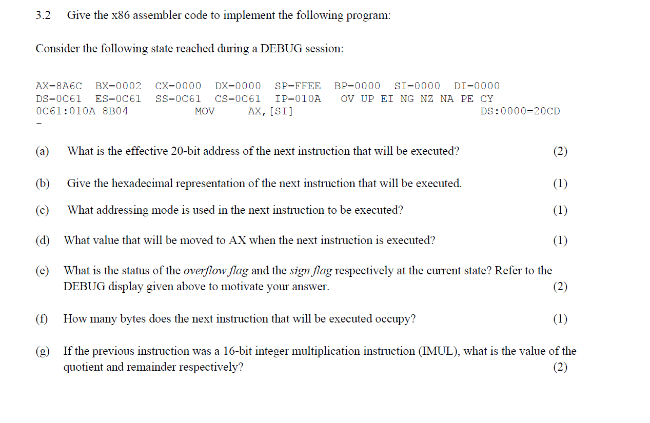 Solved 3 2 Give The X86 Assembler Code To Implement The
