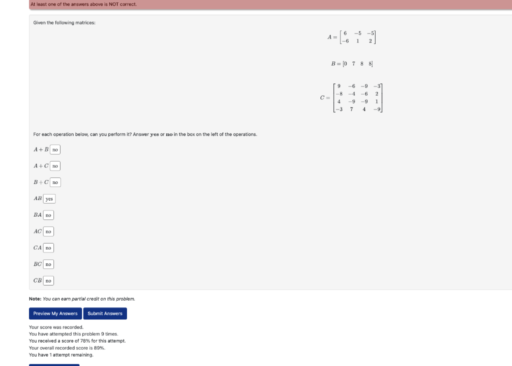 Solved Given the following matrices: A=[6−6−51−52] B=[0788] | Chegg.com