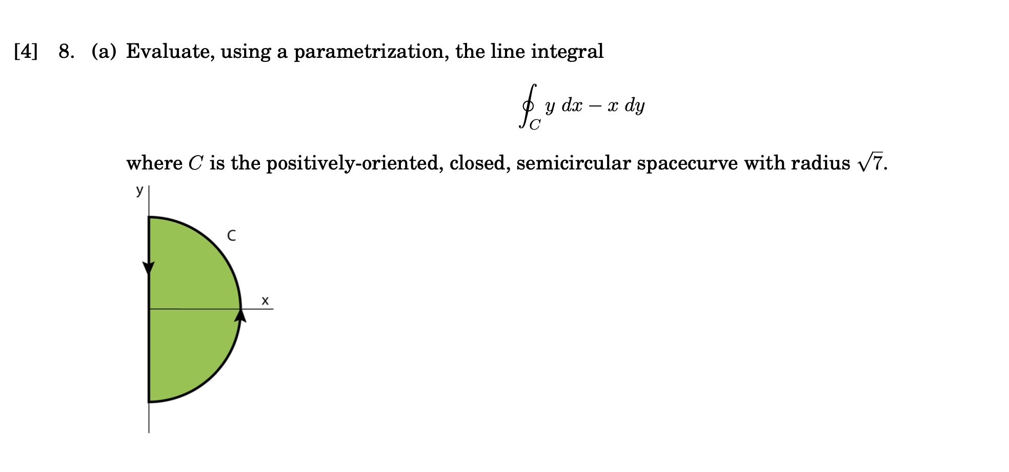 Solved [4] 8. (a) Evaluate, using a parametrization, the | Chegg.com