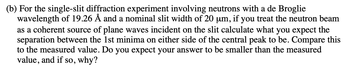 Solved (b) For the single-slit diffraction experiment | Chegg.com