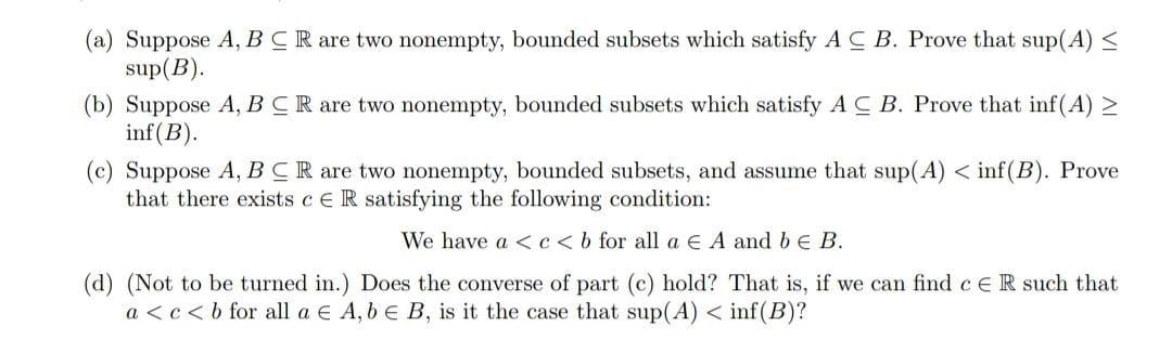Solved (a) Suppose A,B⊆R are two nonempty, bounded subsets | Chegg.com