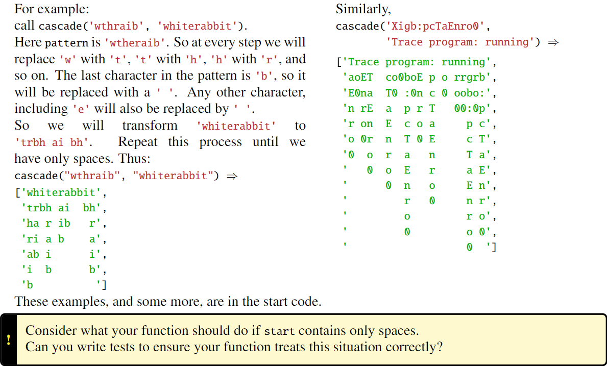 Solved Write a function cascade(pattern, start), which takes | Chegg.com