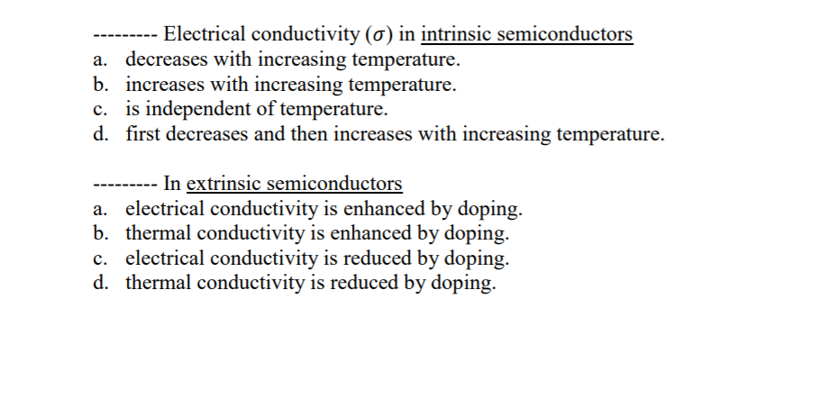 Solved Electrical conductivity (σ) in intrinsic | Chegg.com