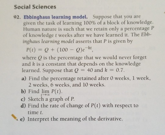 Solved Social Sciences 92. Ebbinghaus learning model. | Chegg.com