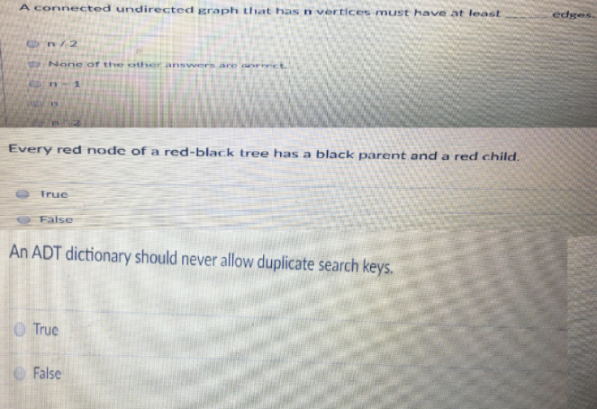 Solved A connected undirected graph that has n vertices must | Chegg.com
