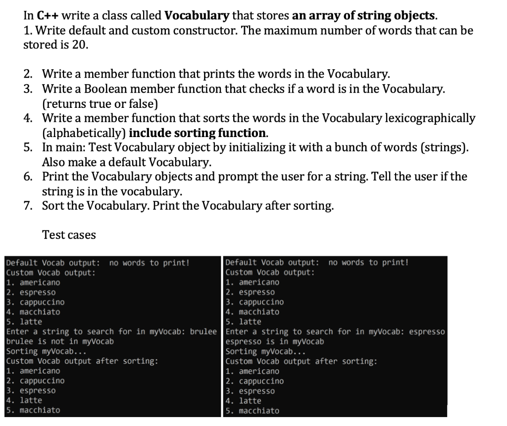 Solved In C++ write a class called Vocabulary that stores an | Chegg.com