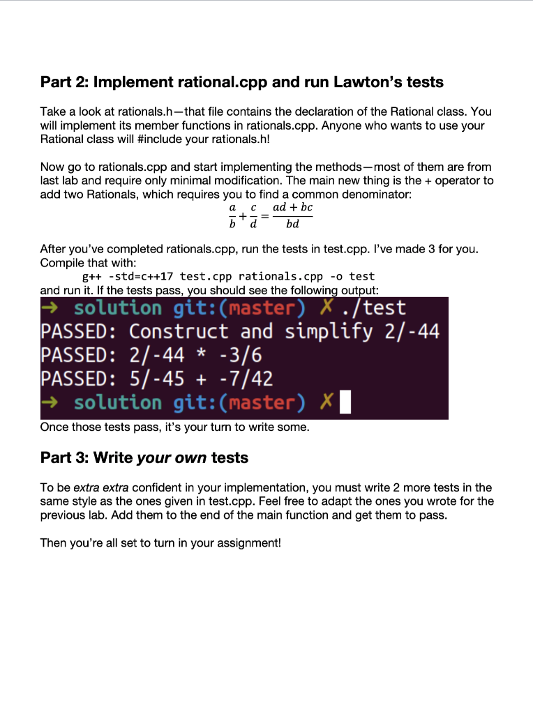 Solved Part 2: Implement rational.cpp and run Lawton's tests | Chegg.com