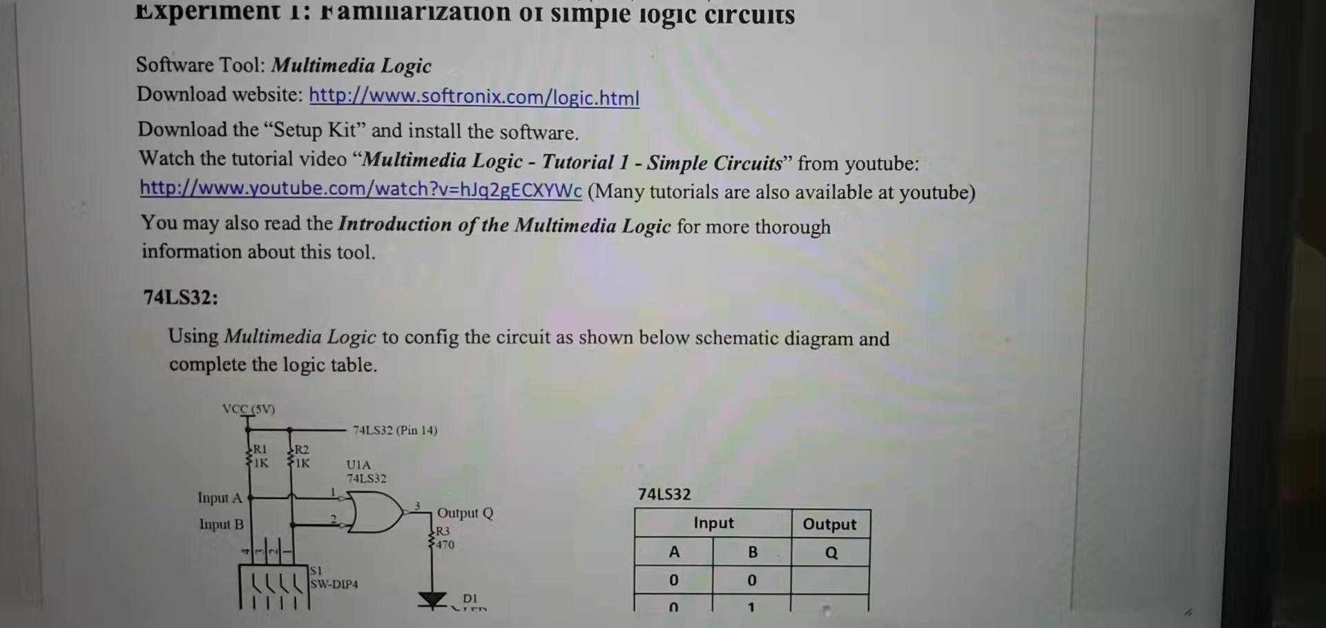 Solved Experiment 1: Familiarization or simple logic | Chegg.com