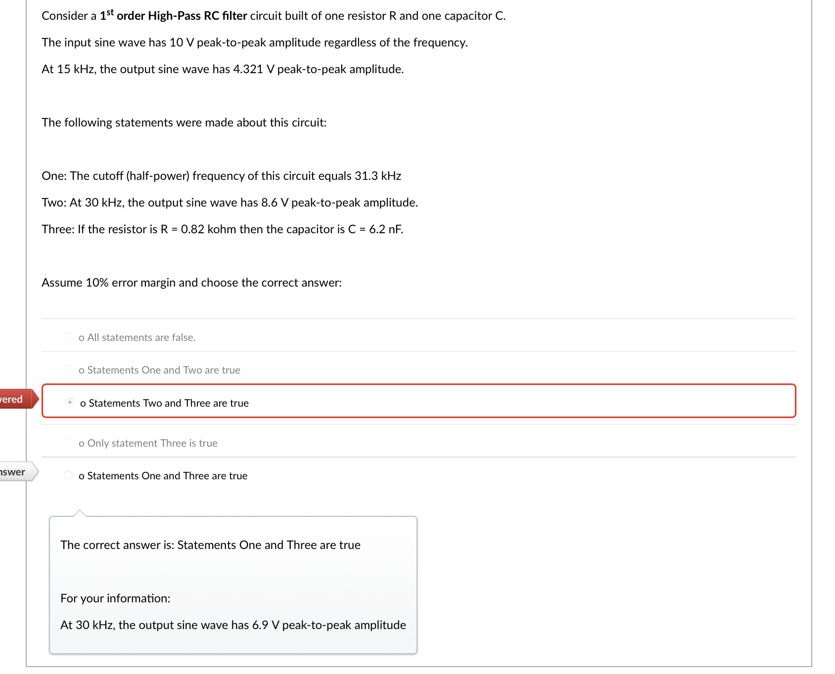 Solved Consider a 1st order High-Pass RC filter circuit | Chegg.com