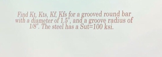 Solved Find Kt, Kts. Kf. Kfs for a grooved round bar with a | Chegg.com