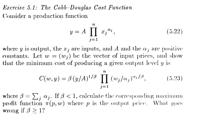 Solved Hrcrcise 5.1: The Cobb-Douglas Cost Function Consider | Chegg.com