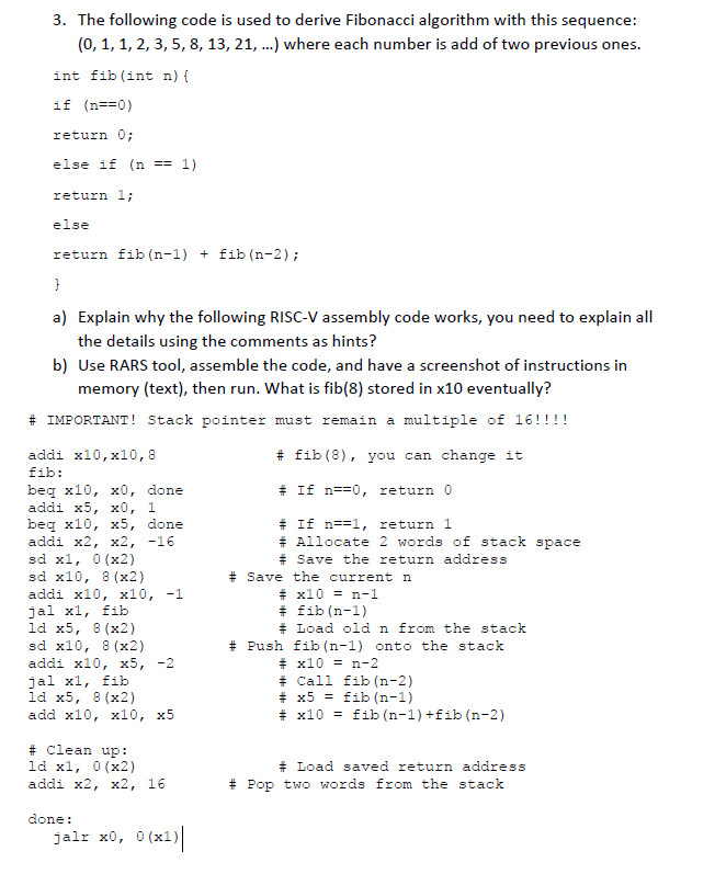 3. The following code is used to derive Fibonacci | Chegg.com