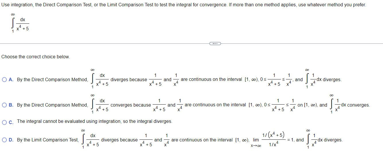 Solved Use integration, the Direct Comparison Test, or the | Chegg.com