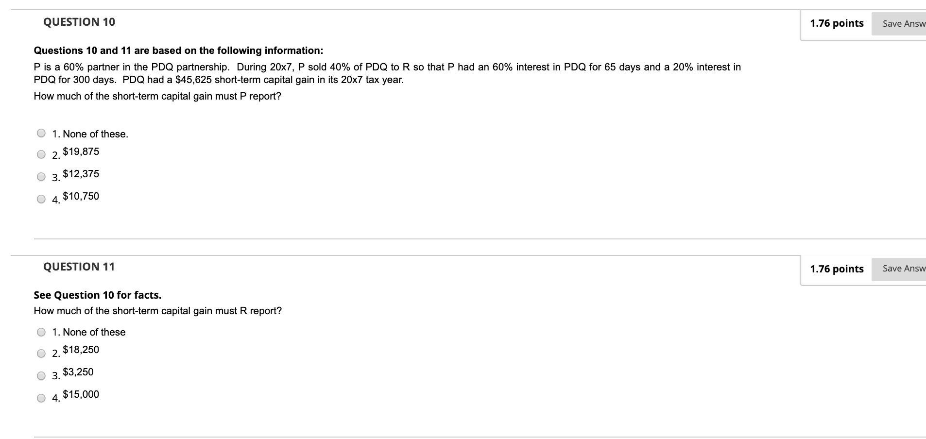 Solved QUESTION 10 1.76 points Save Answ Questions 10 and 11 | Chegg.com