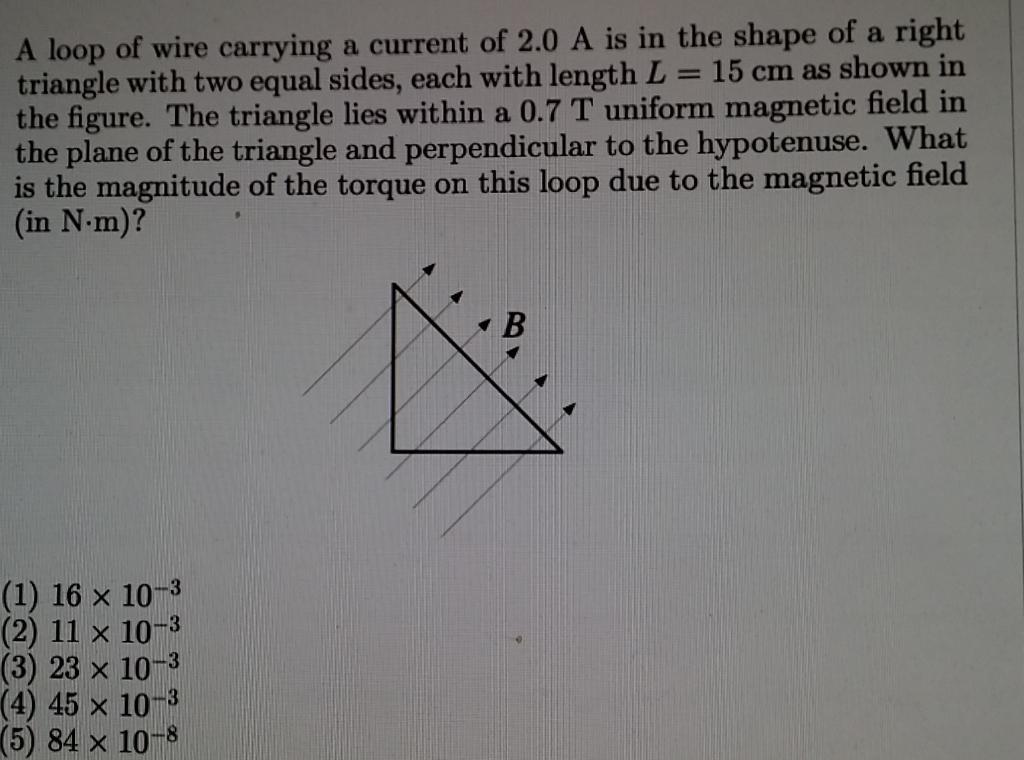 Solved A loop of wire carrying a current of 2.0 A is in the | Chegg.com