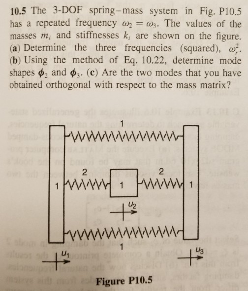 Solved 10.5 The 3-DOF spring-mass system in Fig. P10.5 has a | Chegg.com
