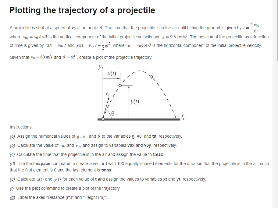 Solved Plotting the trajectory of a projectileA projectile | Chegg.com