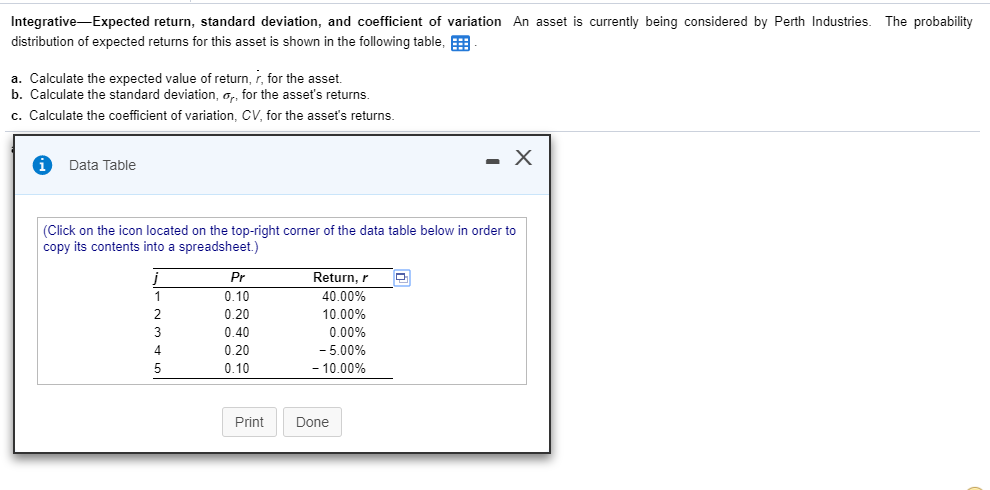 Solved Integrative-Expected return, standard deviation, and | Chegg.com