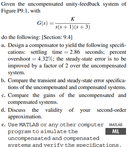 Solved Use MATLAB to solve Given the uncompensated | Chegg.com