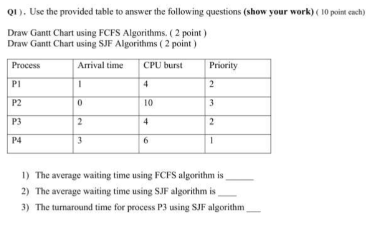 Solved Q1 ). Use the provided table to answer the following | Chegg.com