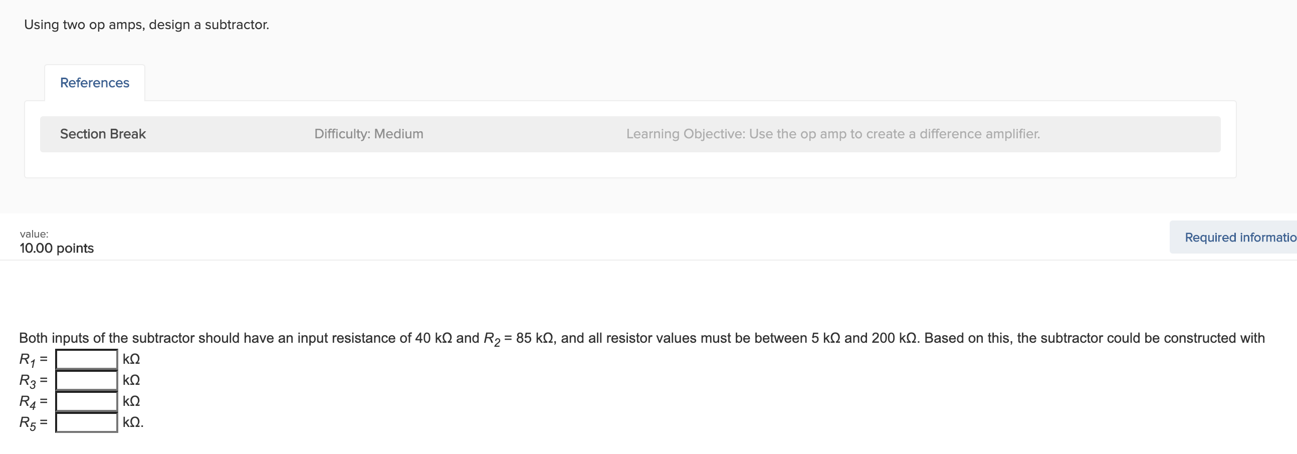 Solved Using two op amps, design a subtractor. References | Chegg.com