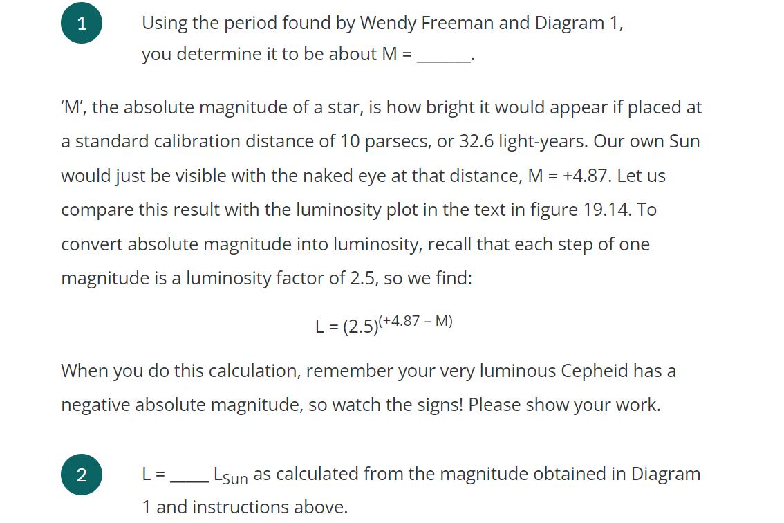Period-Luminosity Relation for Cepheids3 Compare the | Chegg.com